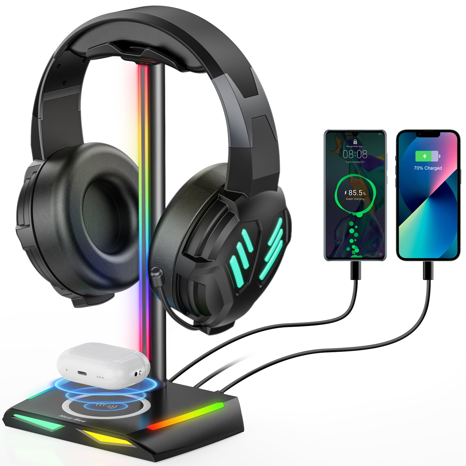 New Bee Headphone Stand with Wireless Charger Desk Headset Holder ...