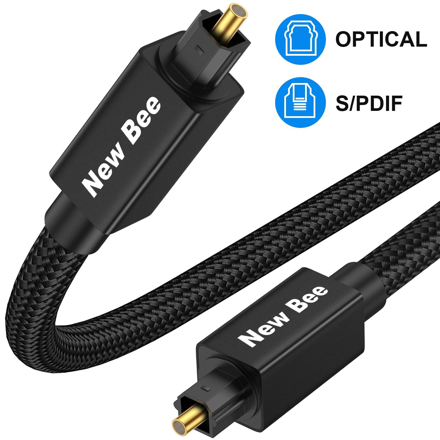 New Bee 10 FT Digital Optical Audio Cable, Nylon Braided Cord for ...
