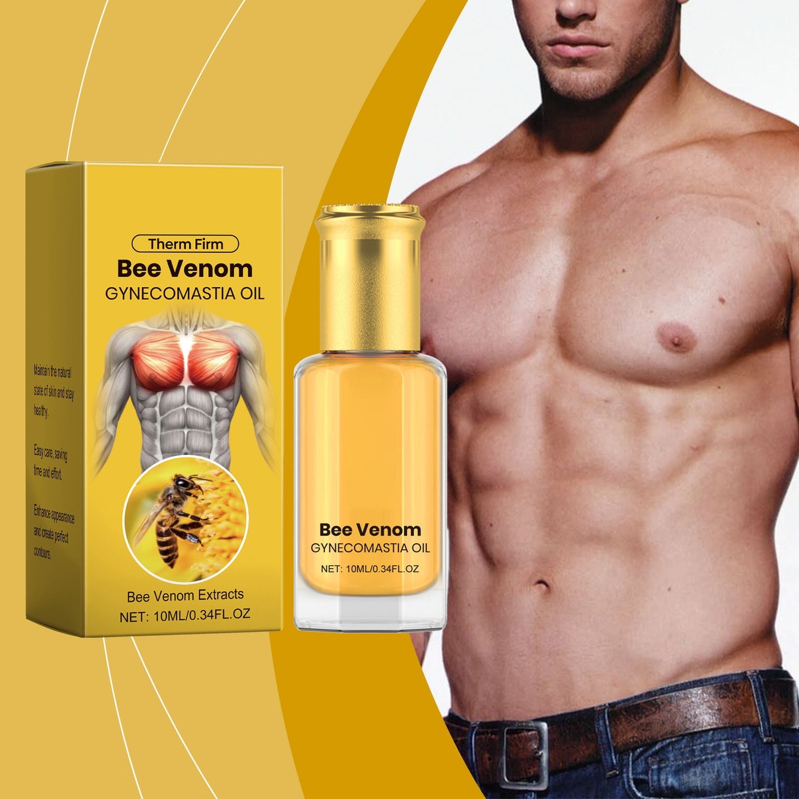 New Bee Ven&om Gyneco&mastia Oil,Men Ther&mofirm Bee Ven&om Oil for Strengthen The Chest Muscles ...