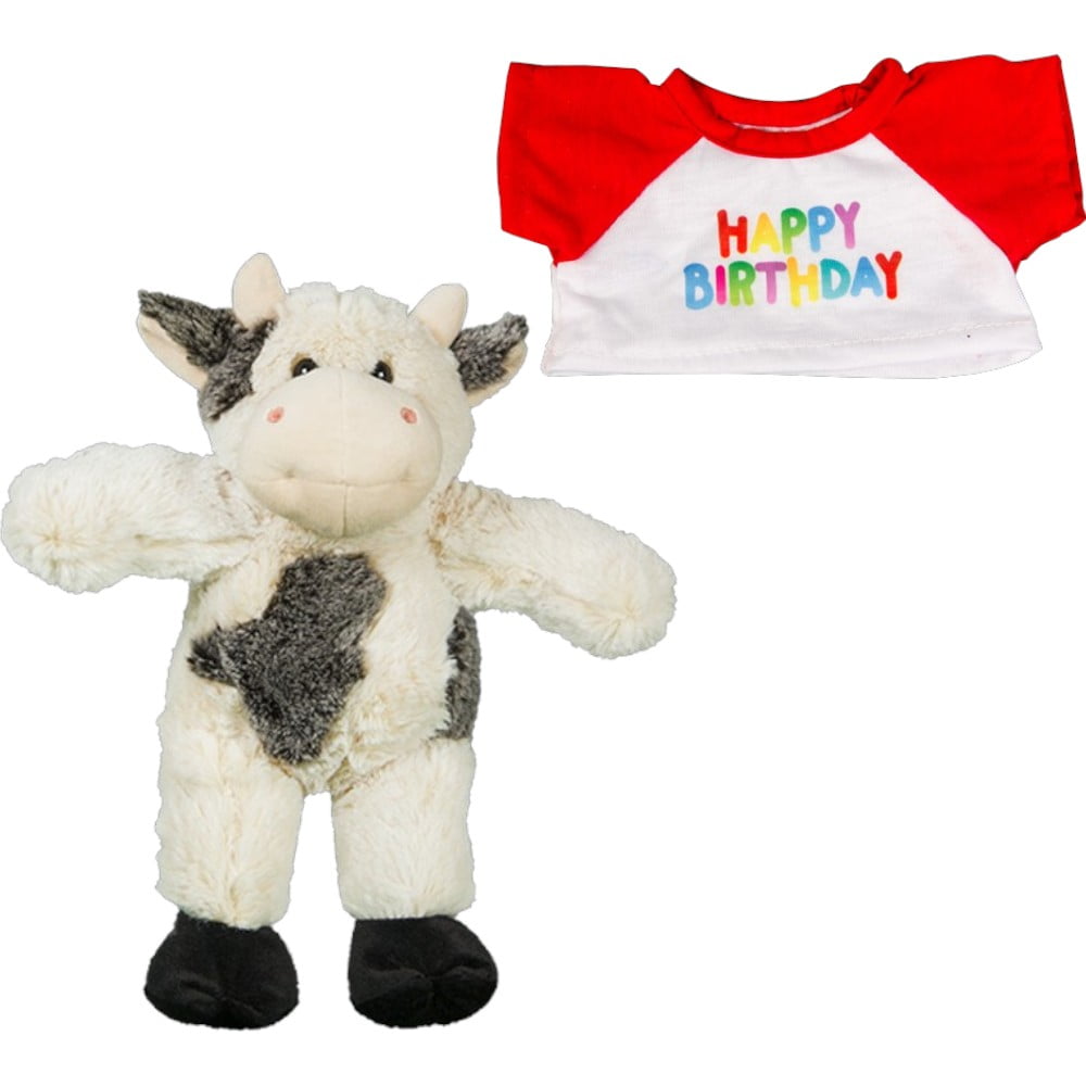 New Bessie Mae MOO-Cho the Cow Plush Toy In Happy Birthday T-Shirt with Red Sleeves - 8 inch Cow ...