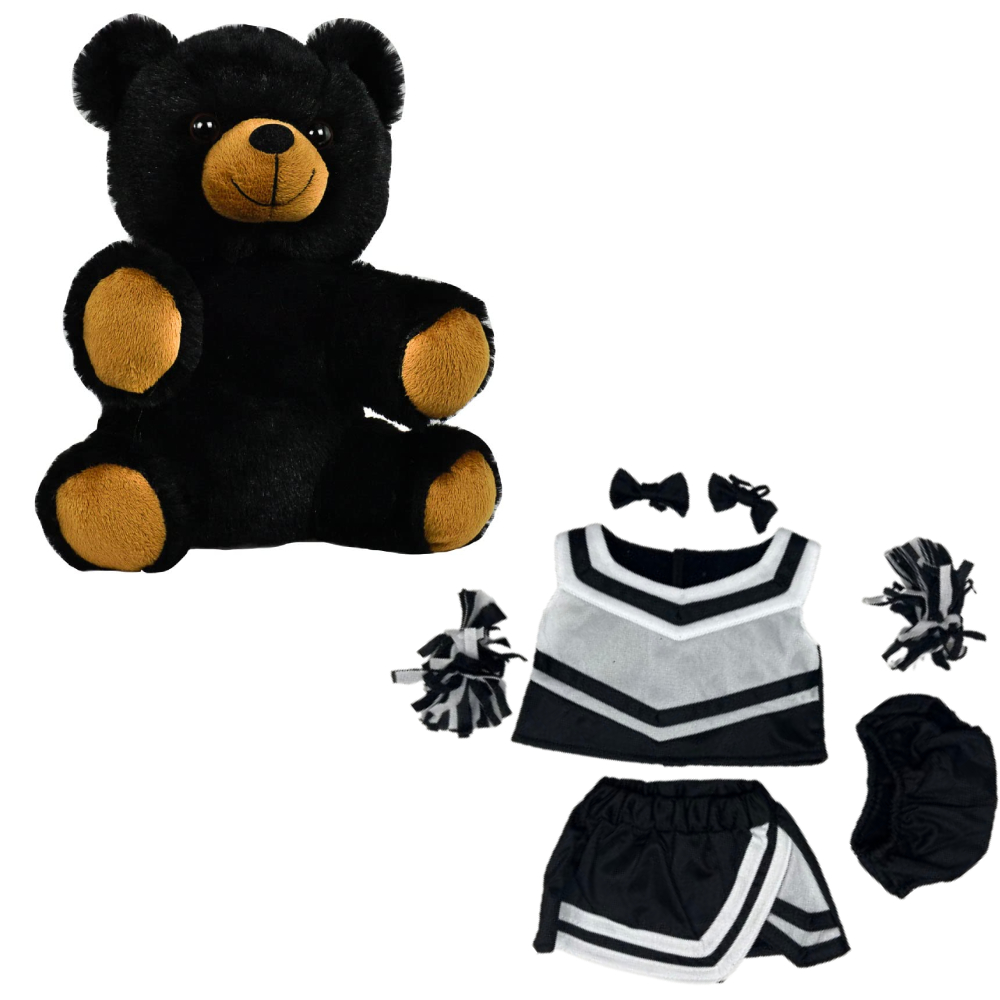 New Black Bear 8-Inch Stuffed Toy with Black and White Cheerleader ...
