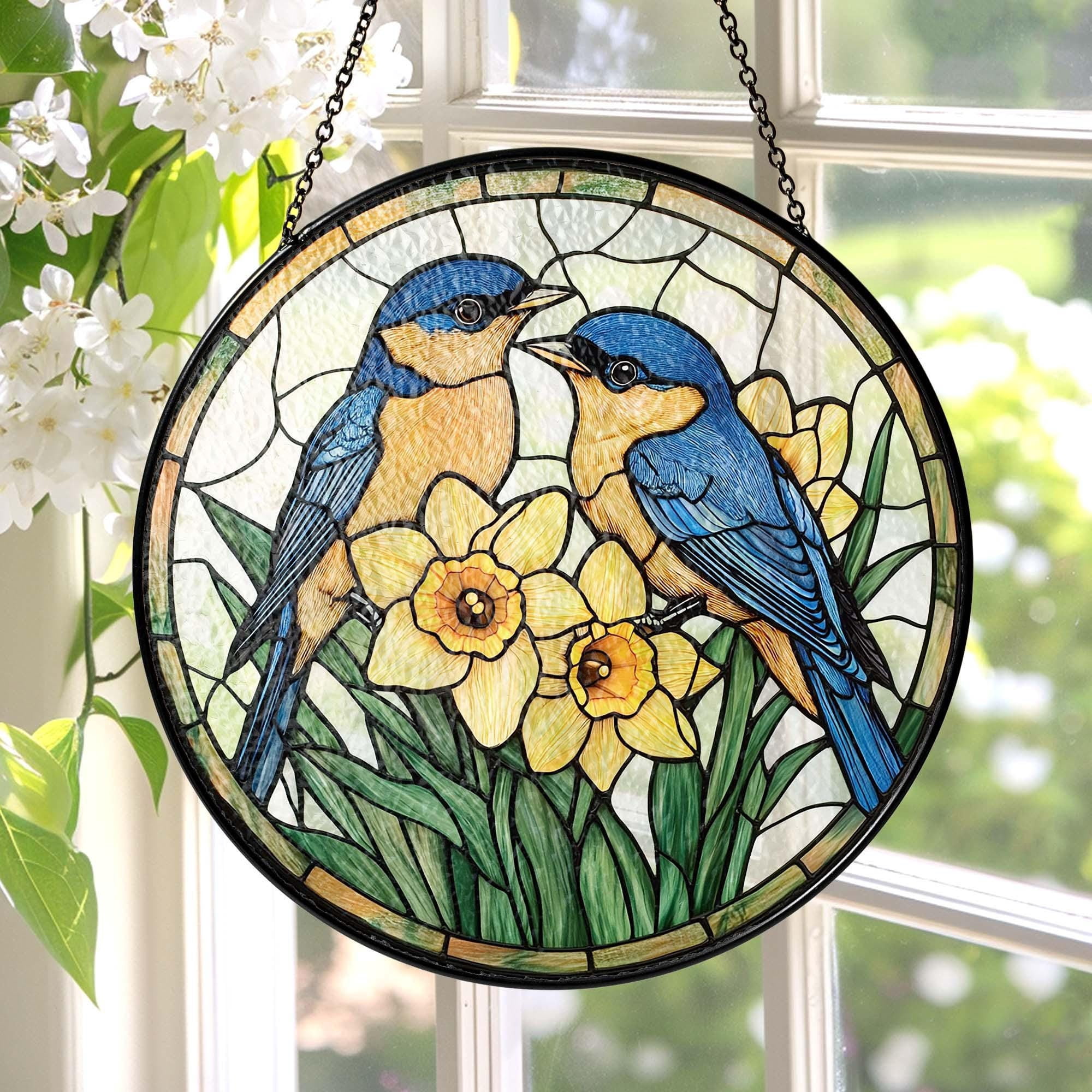 New Bluebird Stained Glass Window Hangings, Bird Stained Glass ...