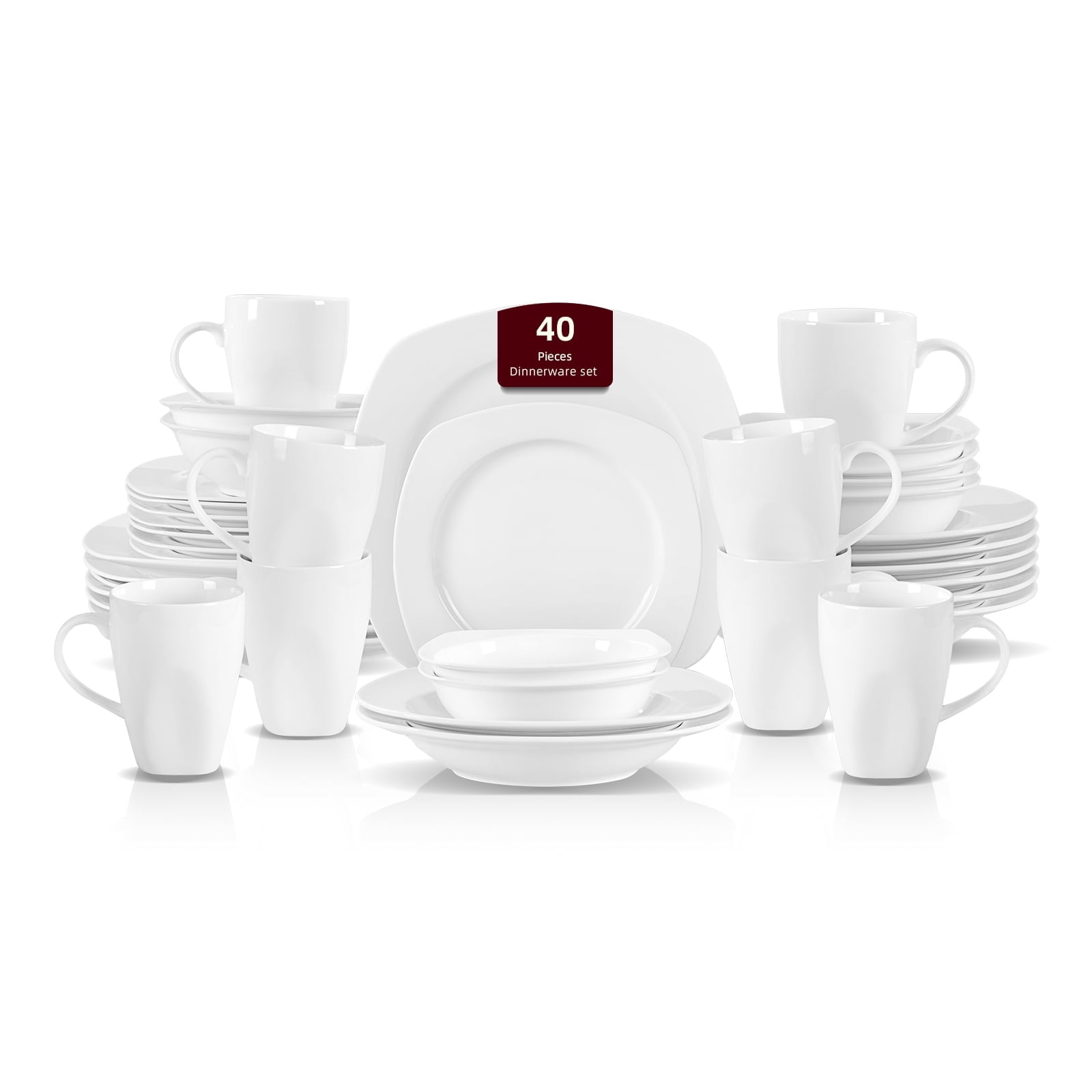 New Bone China Dinnerware Set, Coupe Square Shape, 40pc Set - Walmart.com