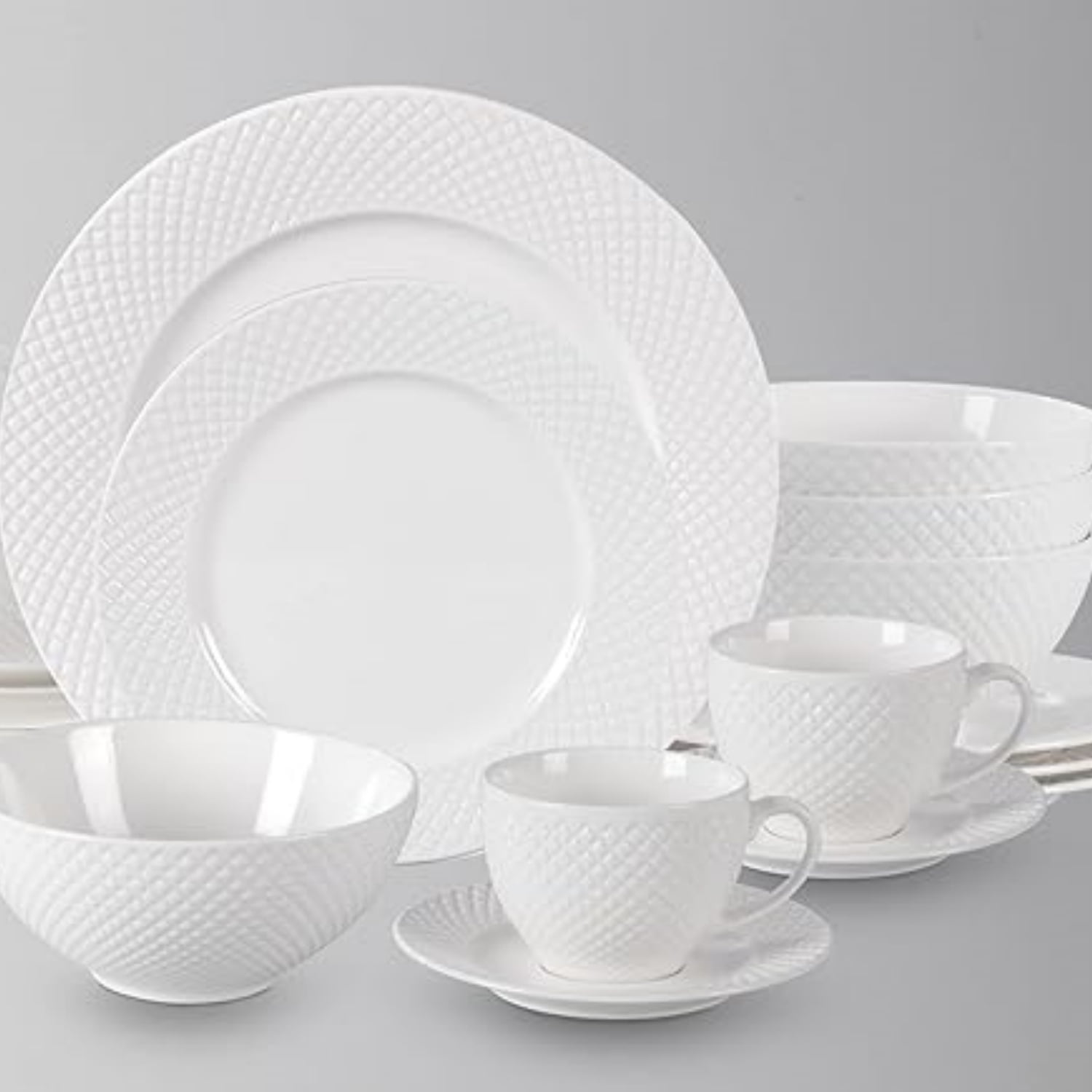 New Bone China Dinnerware Set, Embossed Diamond Design, 20pc Set ...