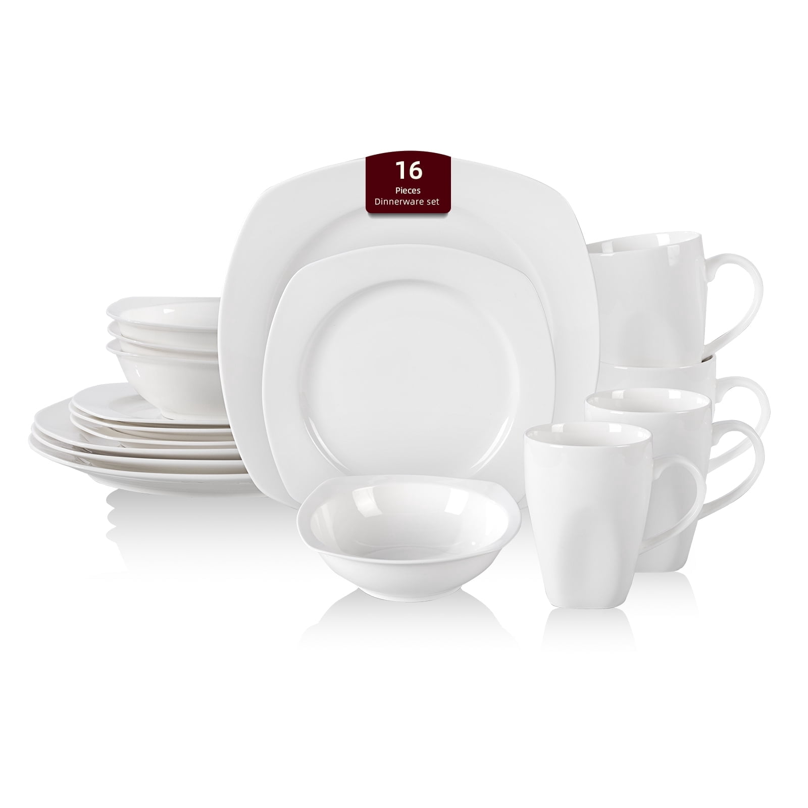 New Bone China Embossed Dinnerware Set, Coupe Square Shape, 16pc Set ...