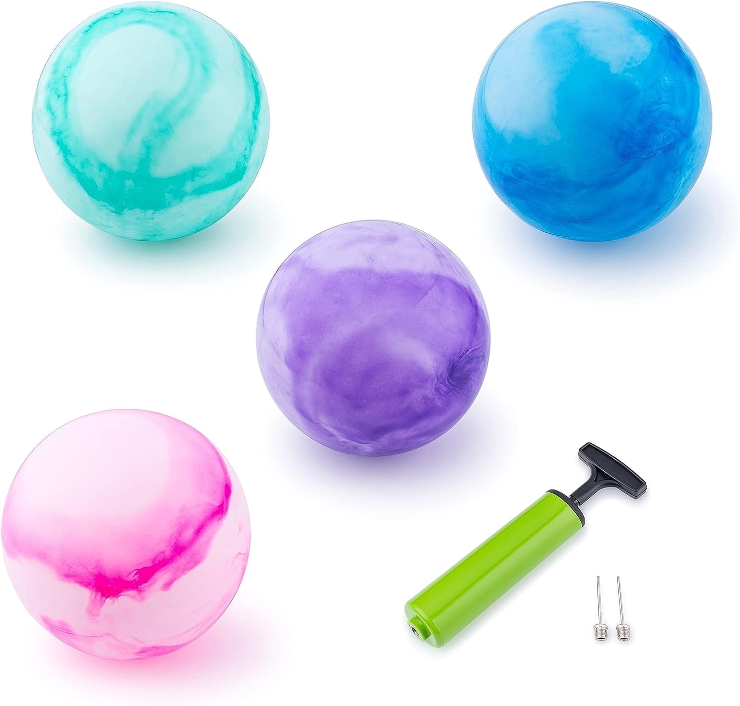 New Bounce Playground Balls 8.5” Marbleized 4-Pc Set + pump & pins ...