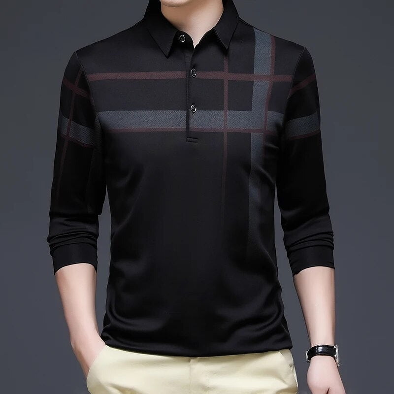 New Brand Plaid Polo Shirts Men Spring Autumn Long sleeve Tee Shirts ...
