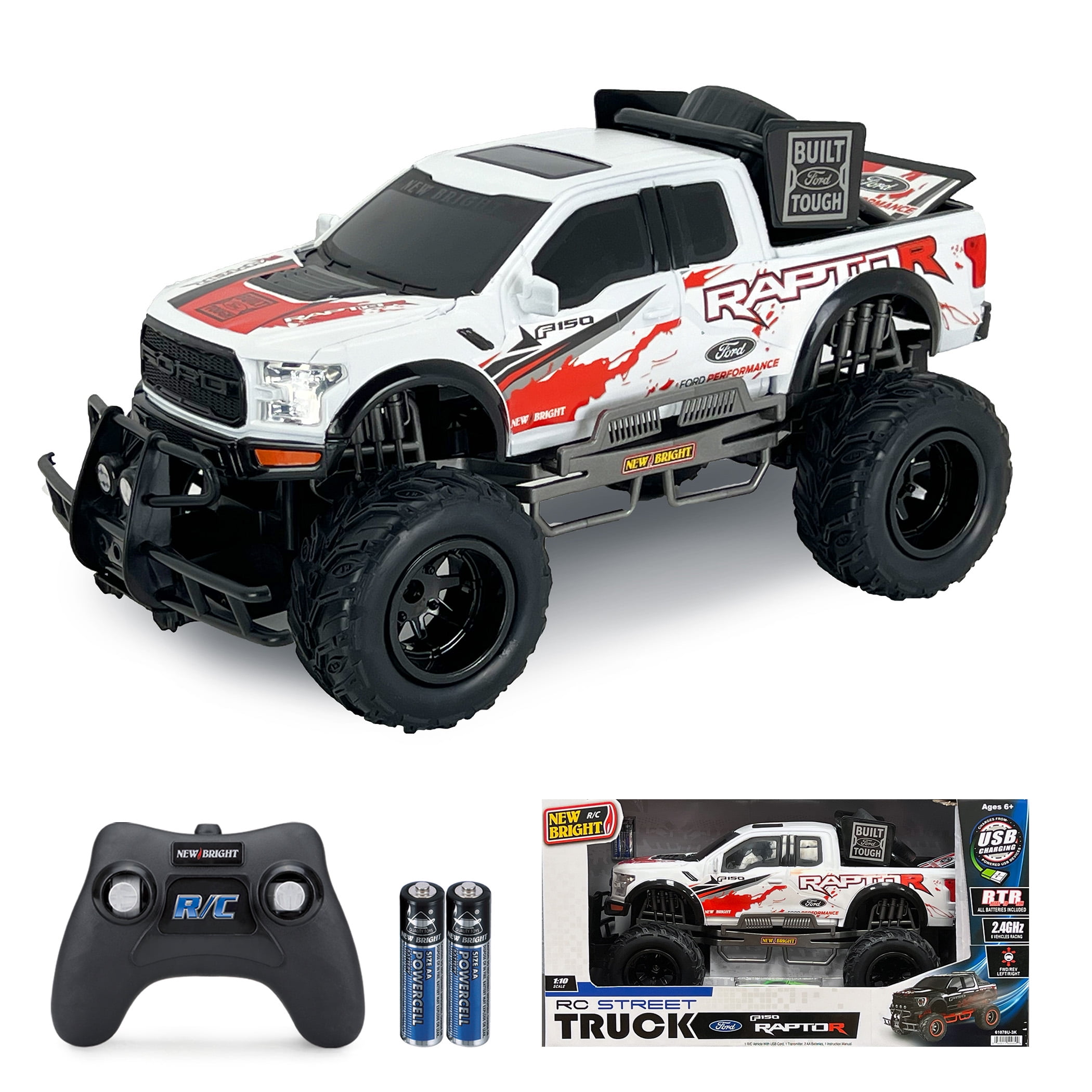 New Bright (1:10) Ford Raptor Battery Remote Control White Truck ...