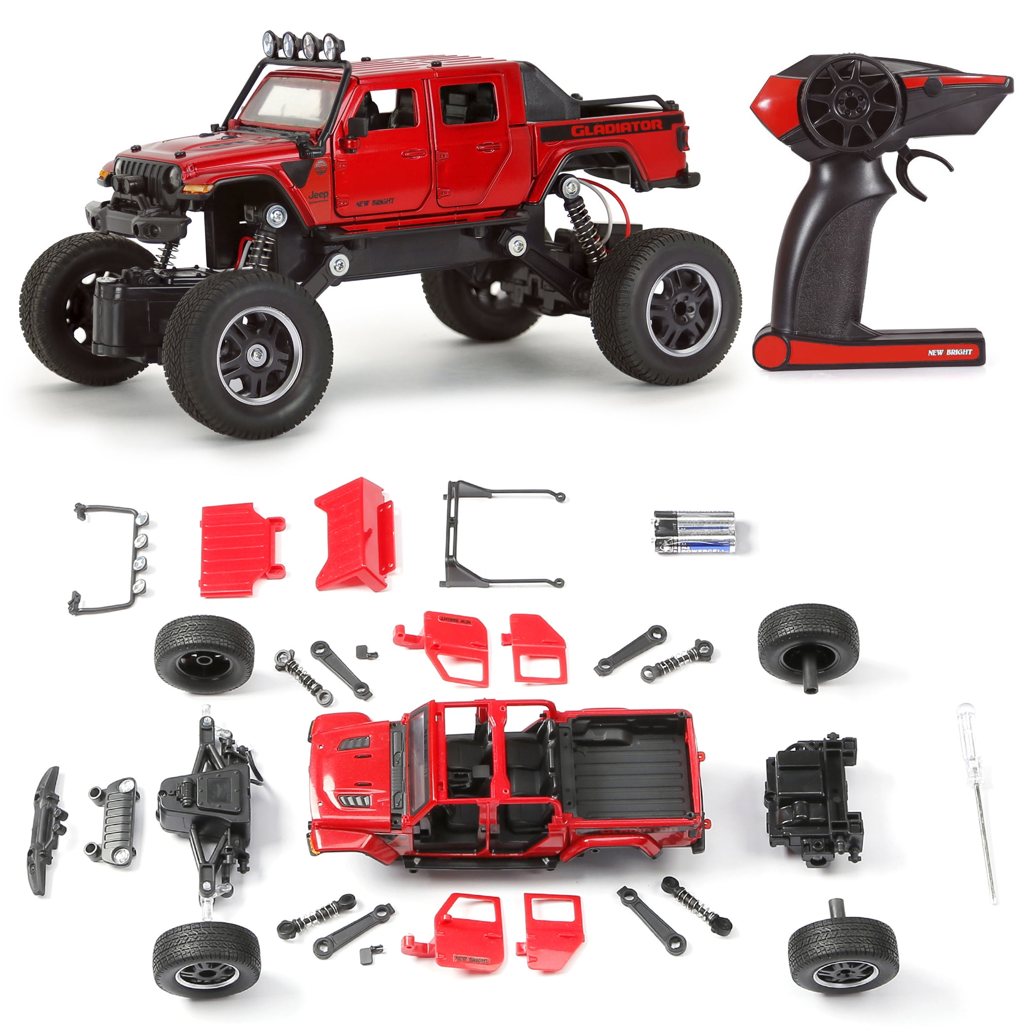 New Bright 1:18 Radio Control RC Toy, Jeep Gladiator Mod Shop 29 Piece Kit, Red Truck for ...