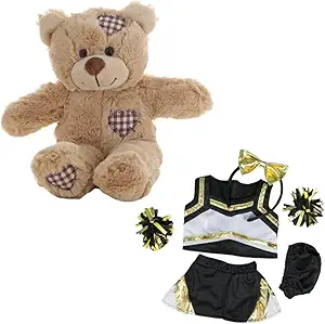 New "Brown Bear Stuffed Toy with Heart Patches in Metallic Gold & Black ...