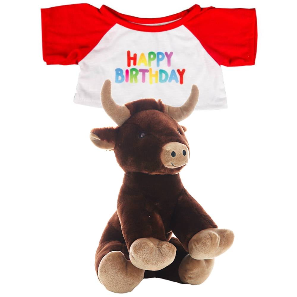 New Burt the Bull 8-inch Plush Toy with Happy Birthday T-Shirt – Cute ...
