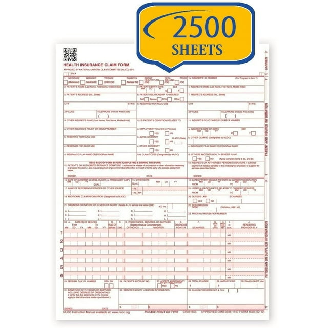 New CMS 1500 Claim Forms - Current HCFA 02/2012 Version Health ...