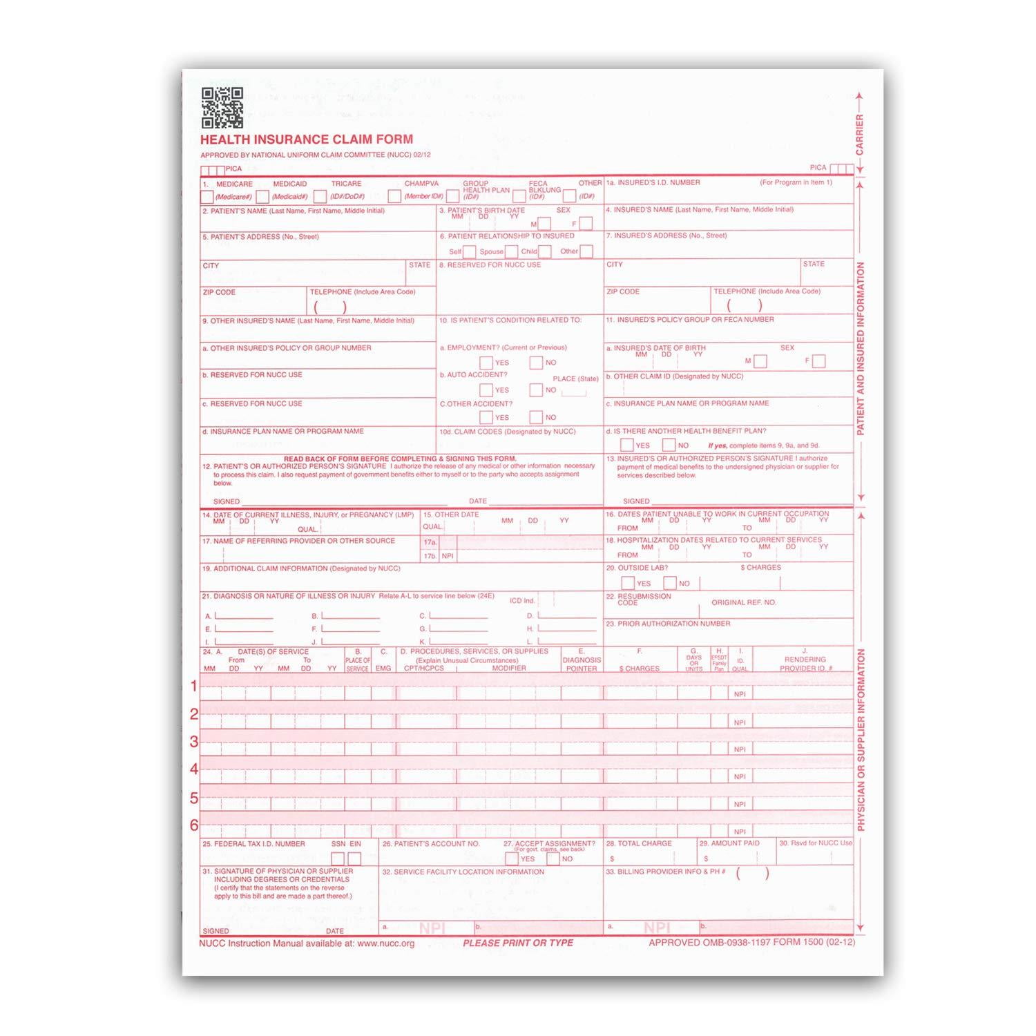 New CMS 1500 Claim Forms - HCFA Version 02/12 100 per Ream - Walmart.com