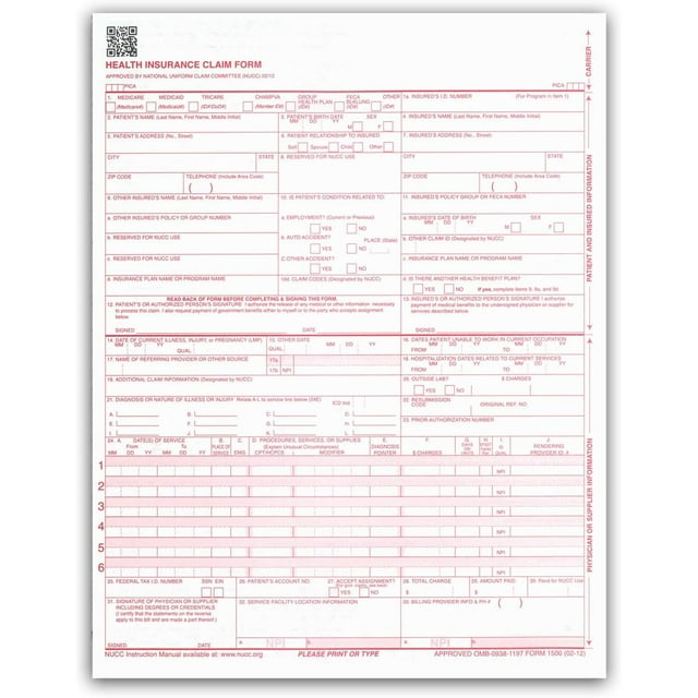 Next Day Labels CMS 1500 Claim Forms, HCFA 02/12, 1000 Sheets/Box, USA ...