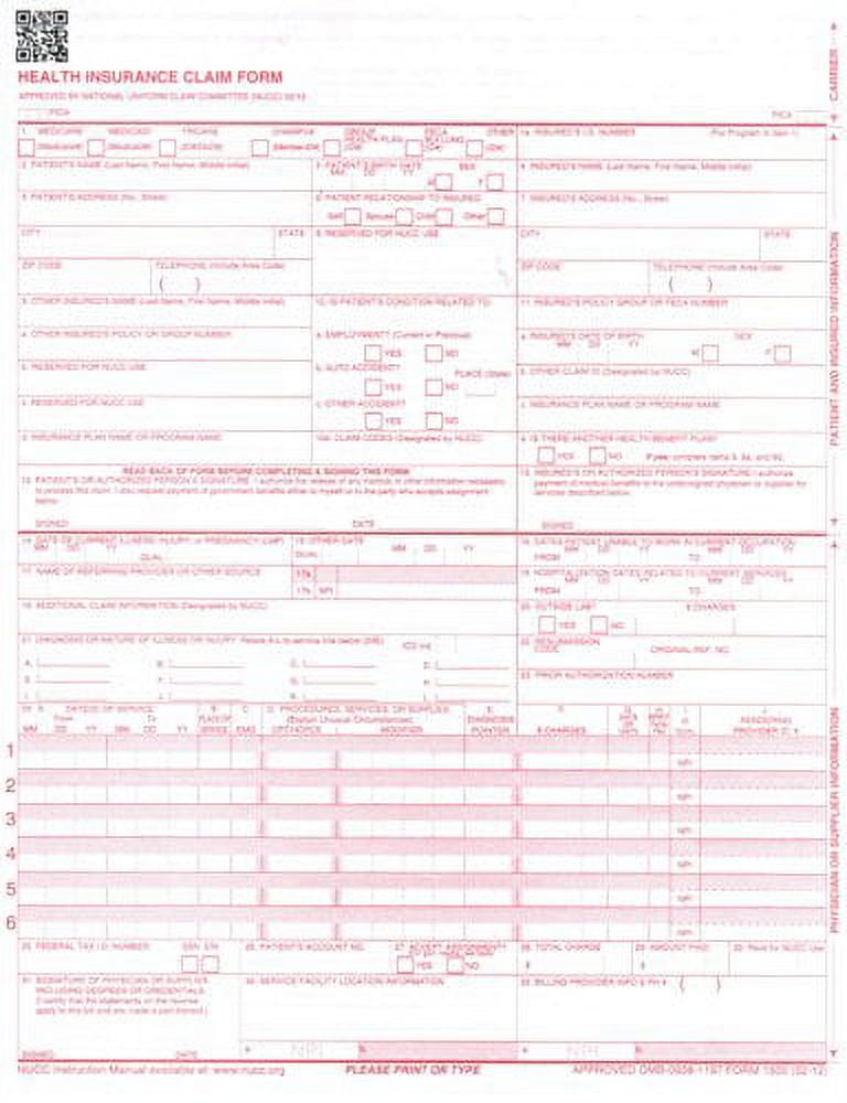 New CMS-1500 Insurance Claim Forms, HCFA (Version 02/12) - 9 REAMS ...