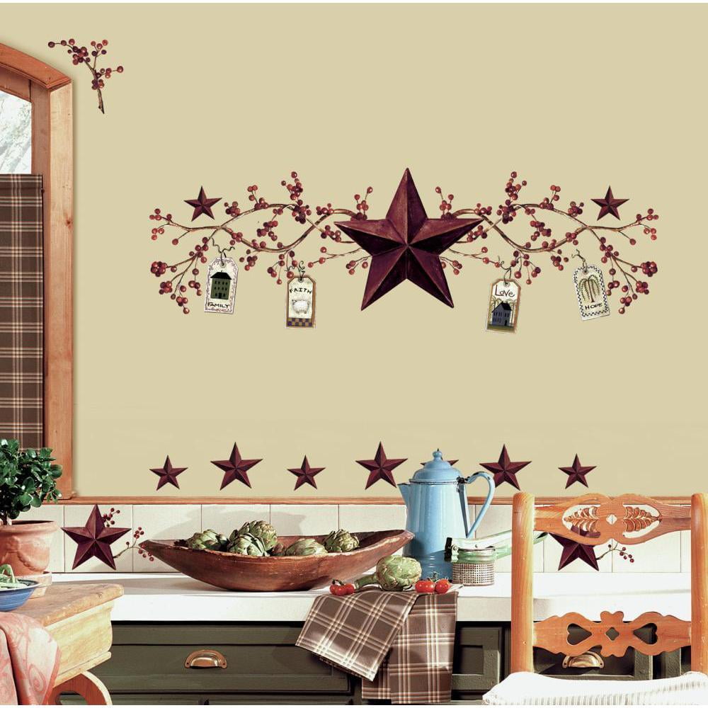 RoomMates New COUNTRY STARS & BERRIES Wall Decals Peel & Stick Kitchen ...