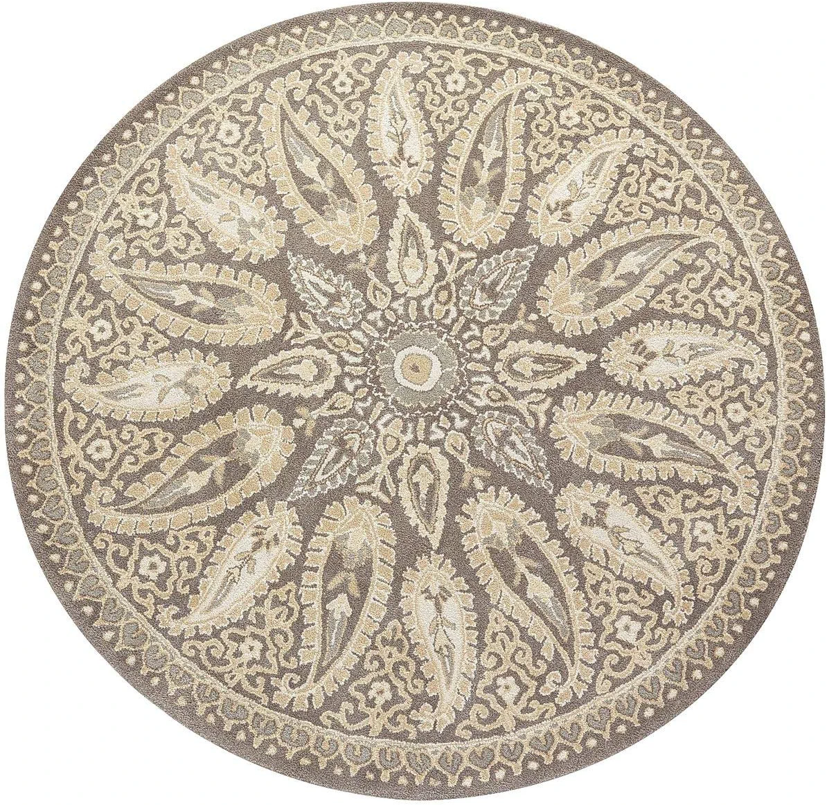 New Caldera Grey Traditional Parsian Style Round Handmade Tufted 100% ...