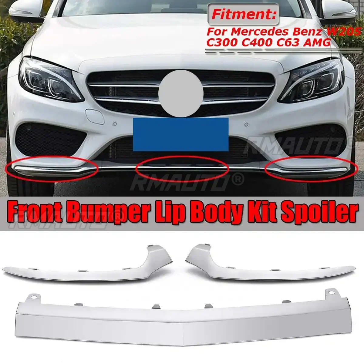 New Car Front Bumper Lower Lip Cover Chrome Molding Trim Chrome Silver ...