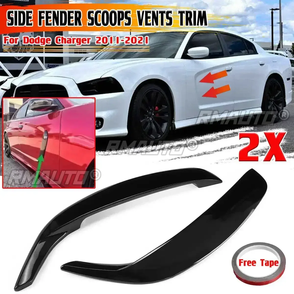 New Car Front Door Fender Scoops Cover For Dodge Charger SRT Hellcat RT ...