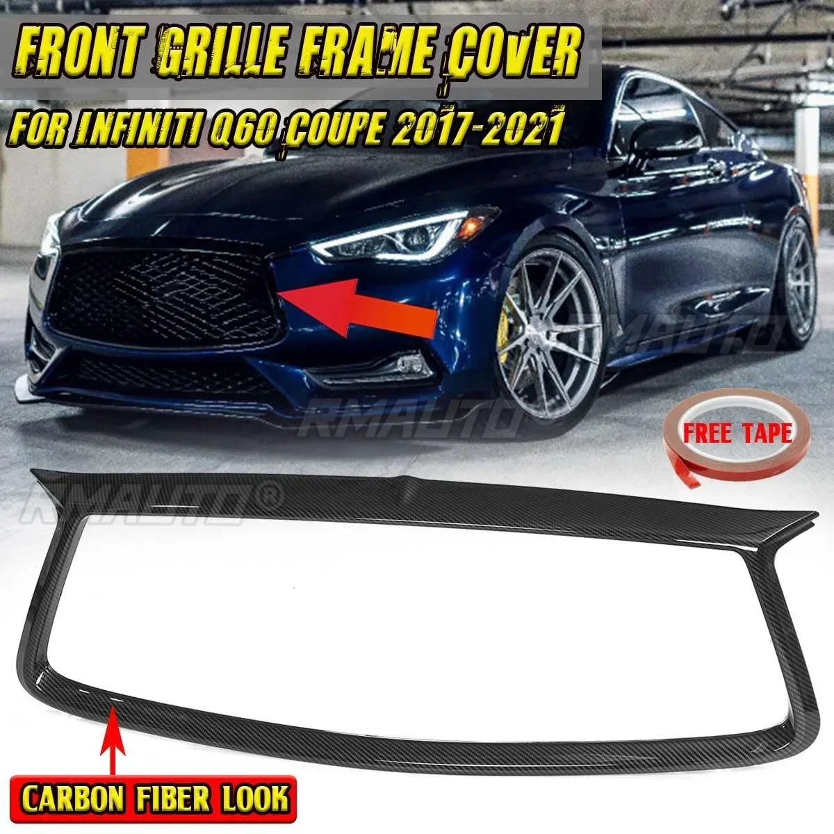 New Car Front Grille Frame Cover Outline Trim Cover Overlay For ...