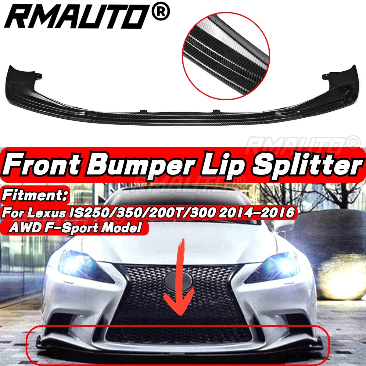 New Carbon Fiber Look 3Piece Car Front Bumper Splitter Lip Diffuser For ...