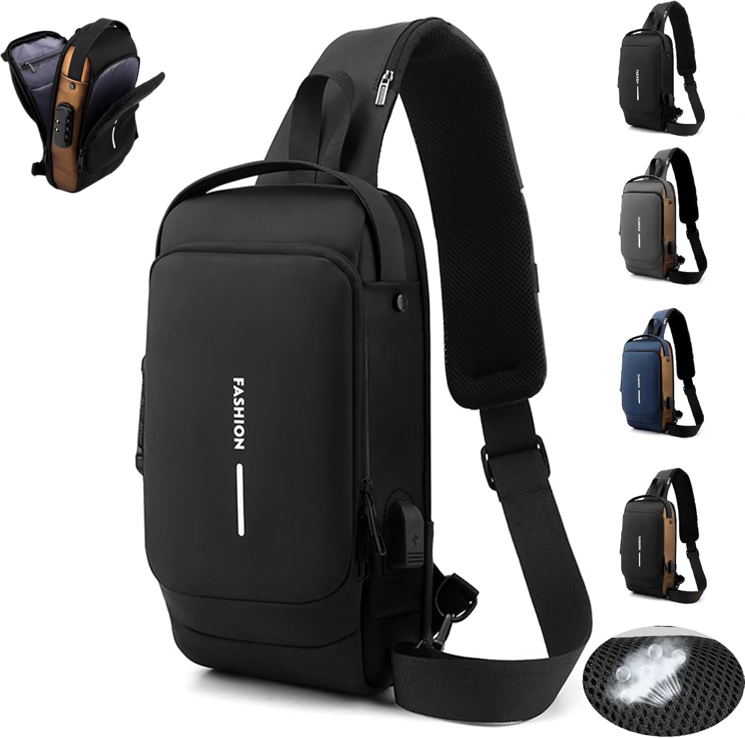 New Carbon Fiber Streamline Anti-Theft Sling Bag, USB Charging ...