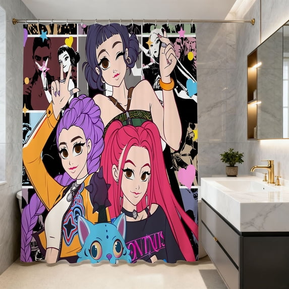 New Cartoon Anime KPOP Cool Girl Group Printed Shower Curtain ...
