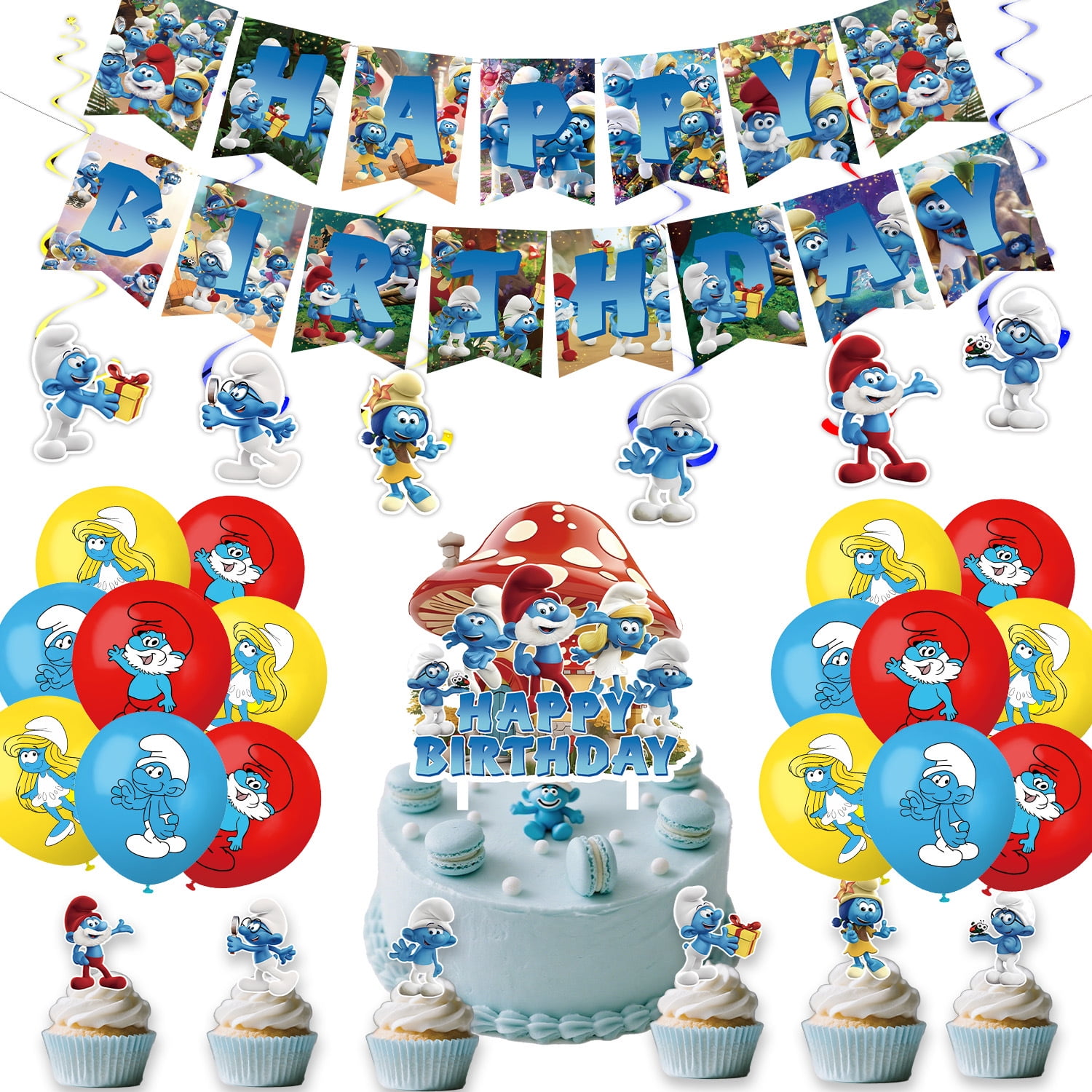 New Cartoon Anime Smurf Theme Birthday Party Supplies, Including ...