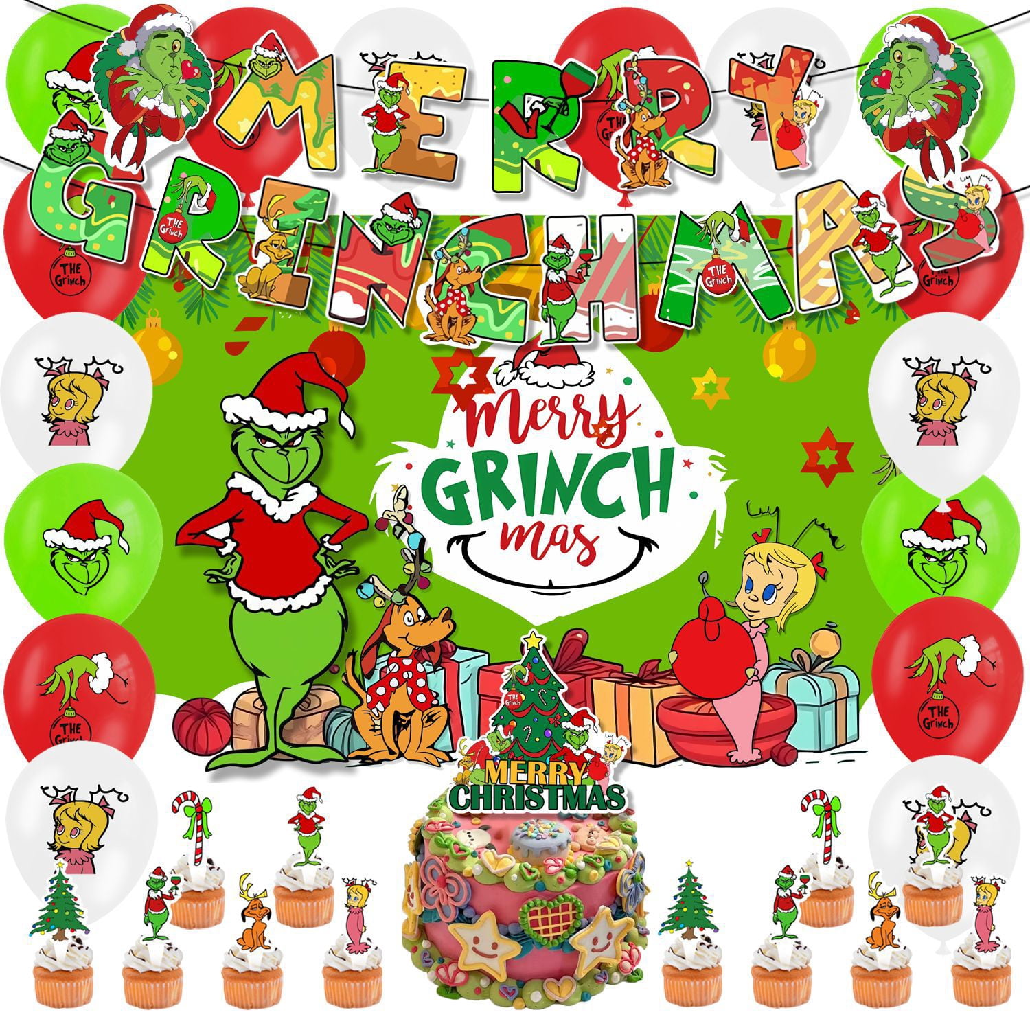 New Cartoon Christmas Grinch Birthday Party Decoration, Including ...