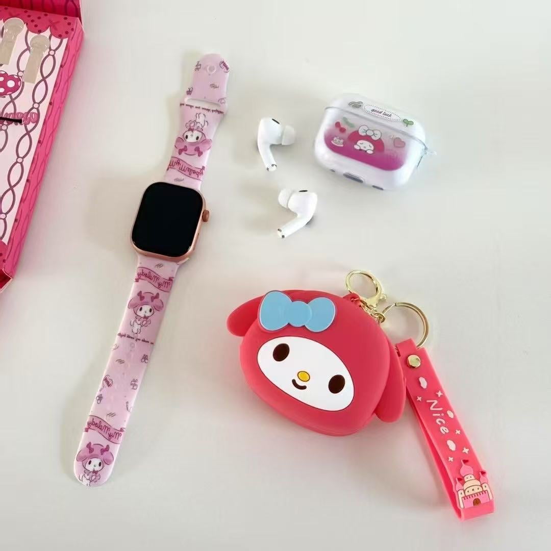 New Cartoon KT Cinnamoroll Kuromi Silicone Smart Watch TWS In-Ear Wireless Bluetooth Headphones ...