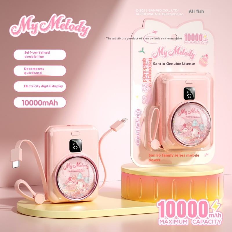 New Cartoon Kt Kuromi Melody Built-In Power Bank With 10000mah Large Capacity Compact And ...