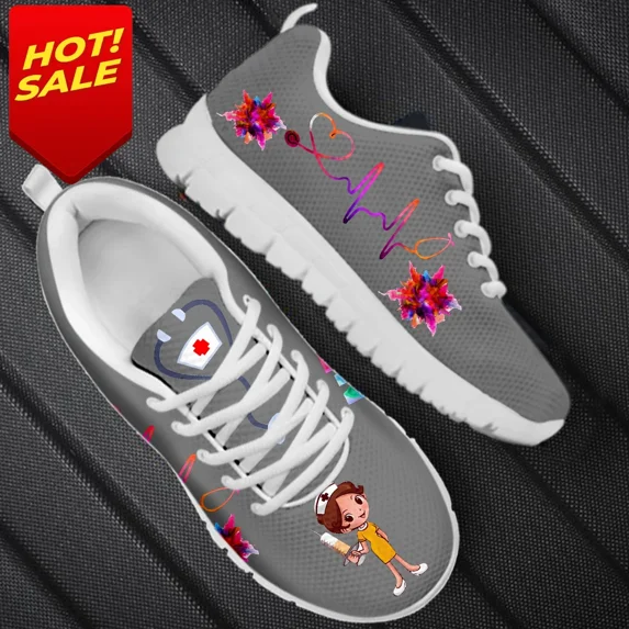 New Cartoon Nurse Shoes For Women Medical Heart Beat Brand Design ...