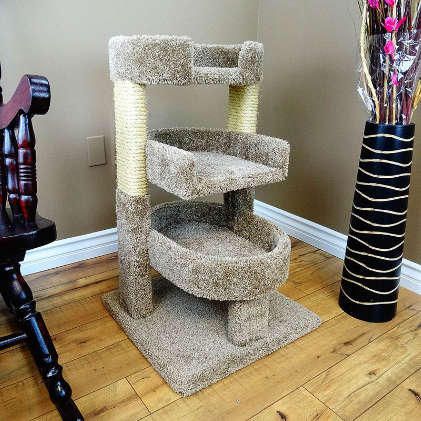 New Cat Condos Round 33 Inch Triple Cat Perch with Scratching Posts ...