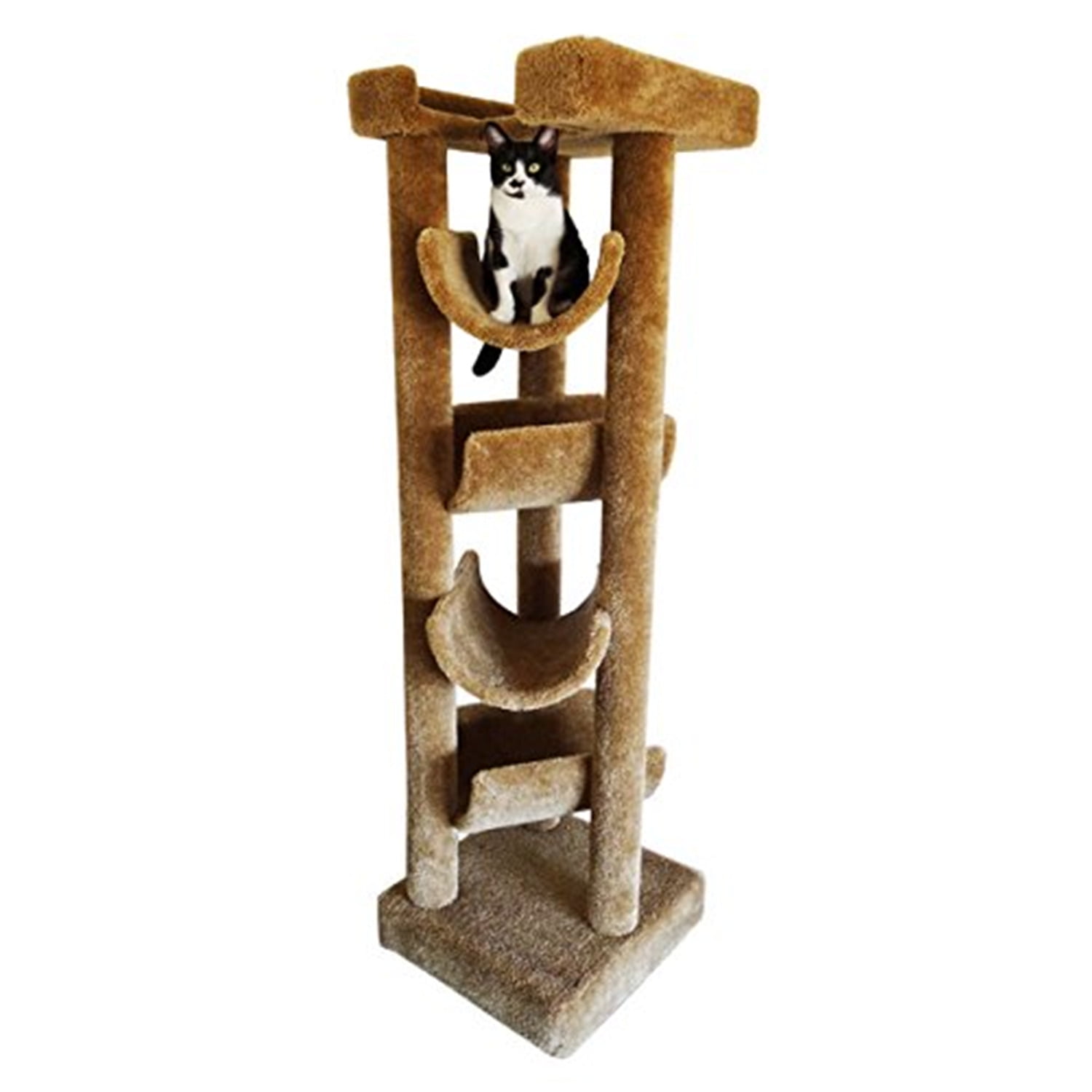 New Cat Condos Premier Solid Wood Skyscraper Cat Tree-Color:Brown ...