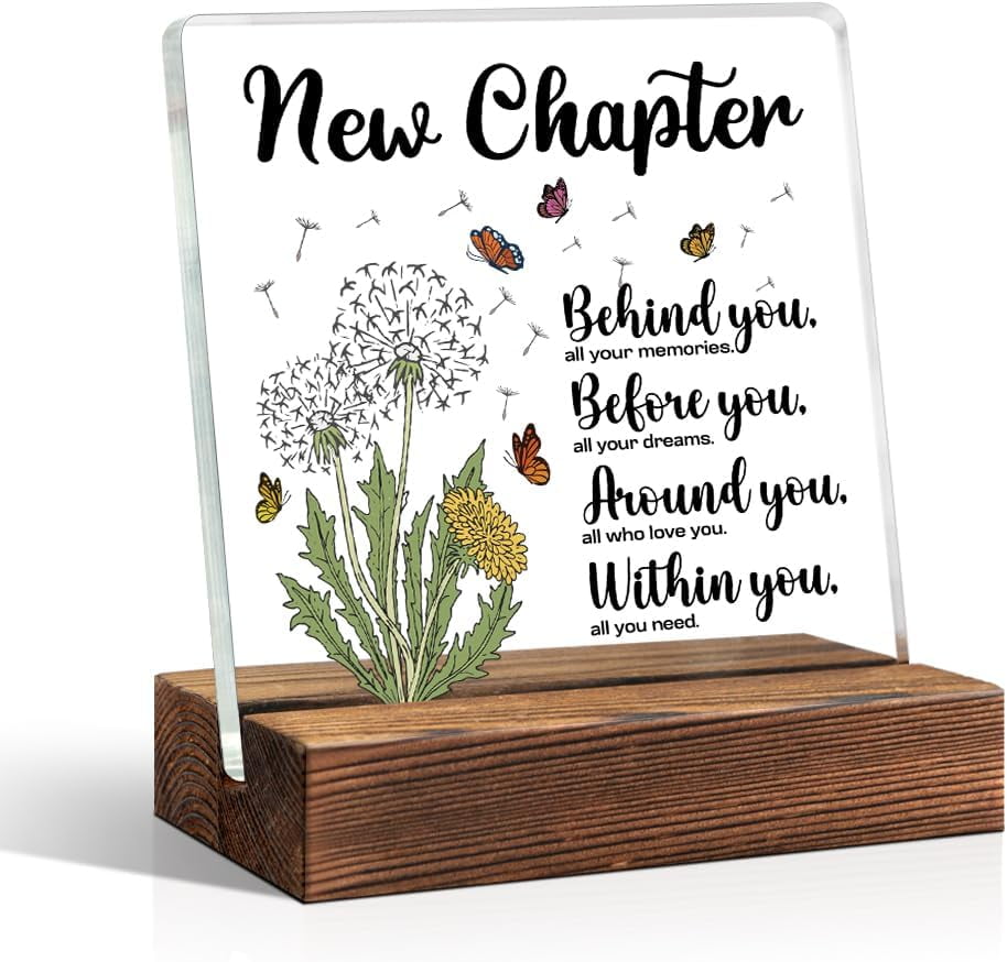 New Chapter Dandelion Office Decor Sign, Acrylic Desk Wood Plaque, New ...