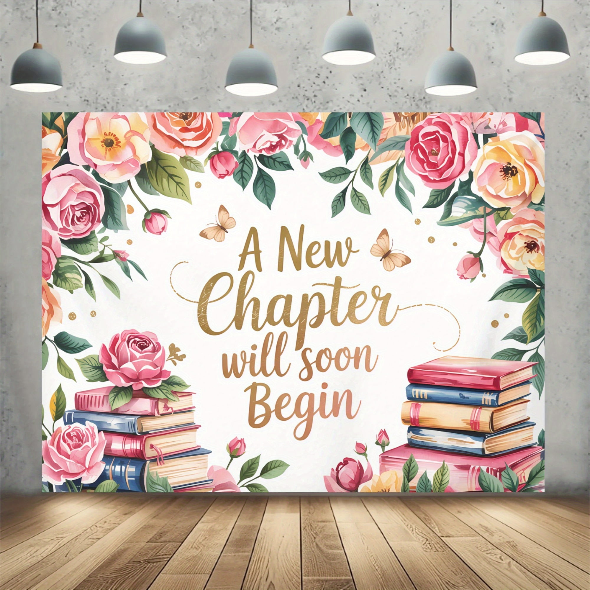 A New Chapter Will Soon Begin Backdrop Storybook Floral Reading ...