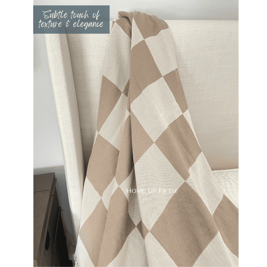 Checkered Couch Throw Blanket in Neutral Tan with Fringe - 50x60 Size ...