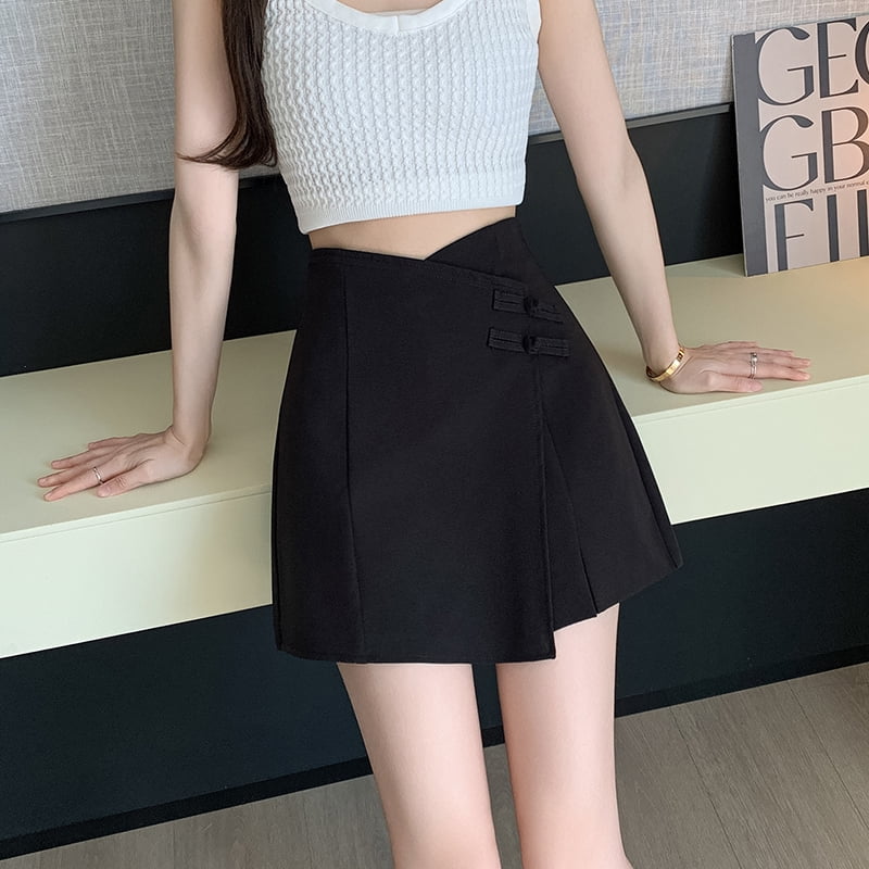 New Chinese Style Knot Button Asymmetric Slit Women Shorts 2024 Summer ...
