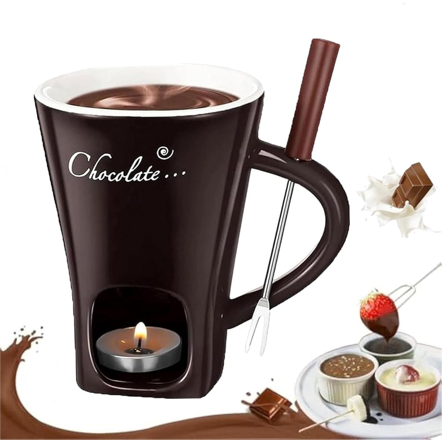 New Chocolate Fondue Mug, Mini Ceramic Chocolate Melting Mug with Forks ...