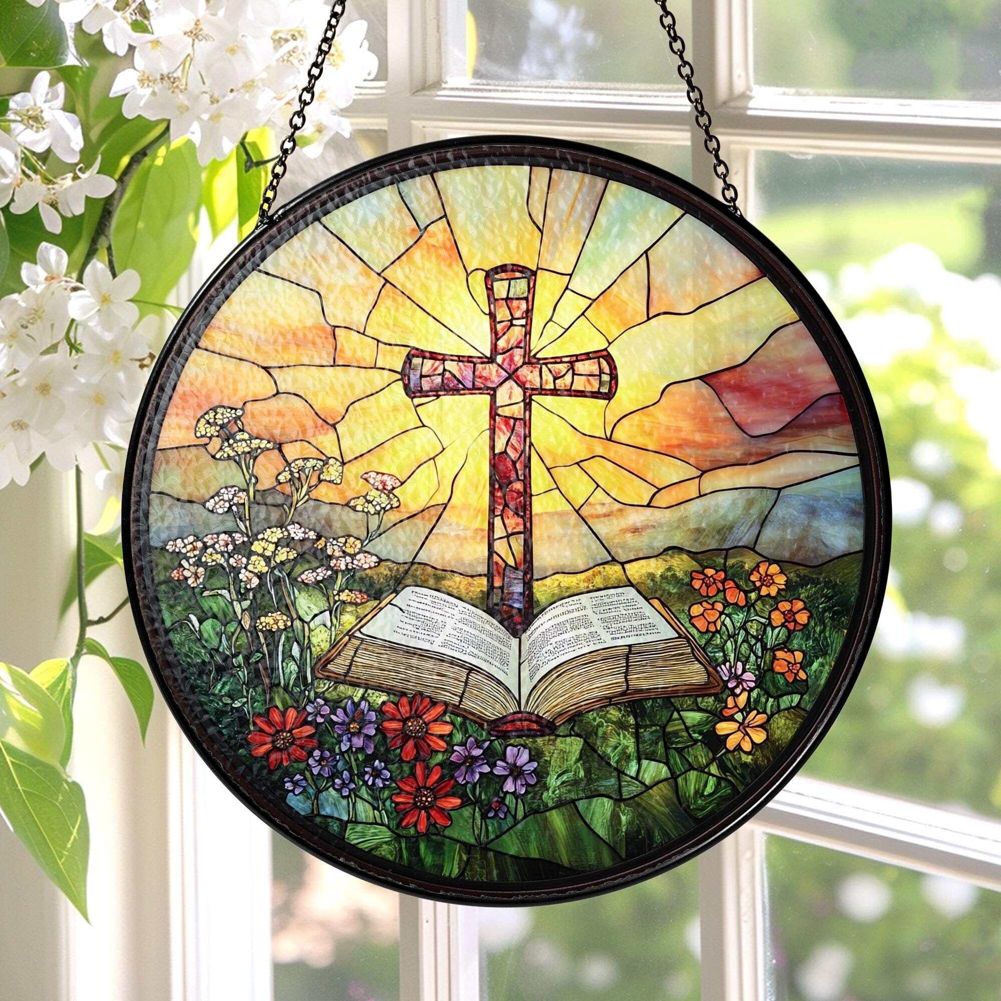 New Christian Cross Stained Glass, SunCatcher Christian Art, Indoor ...