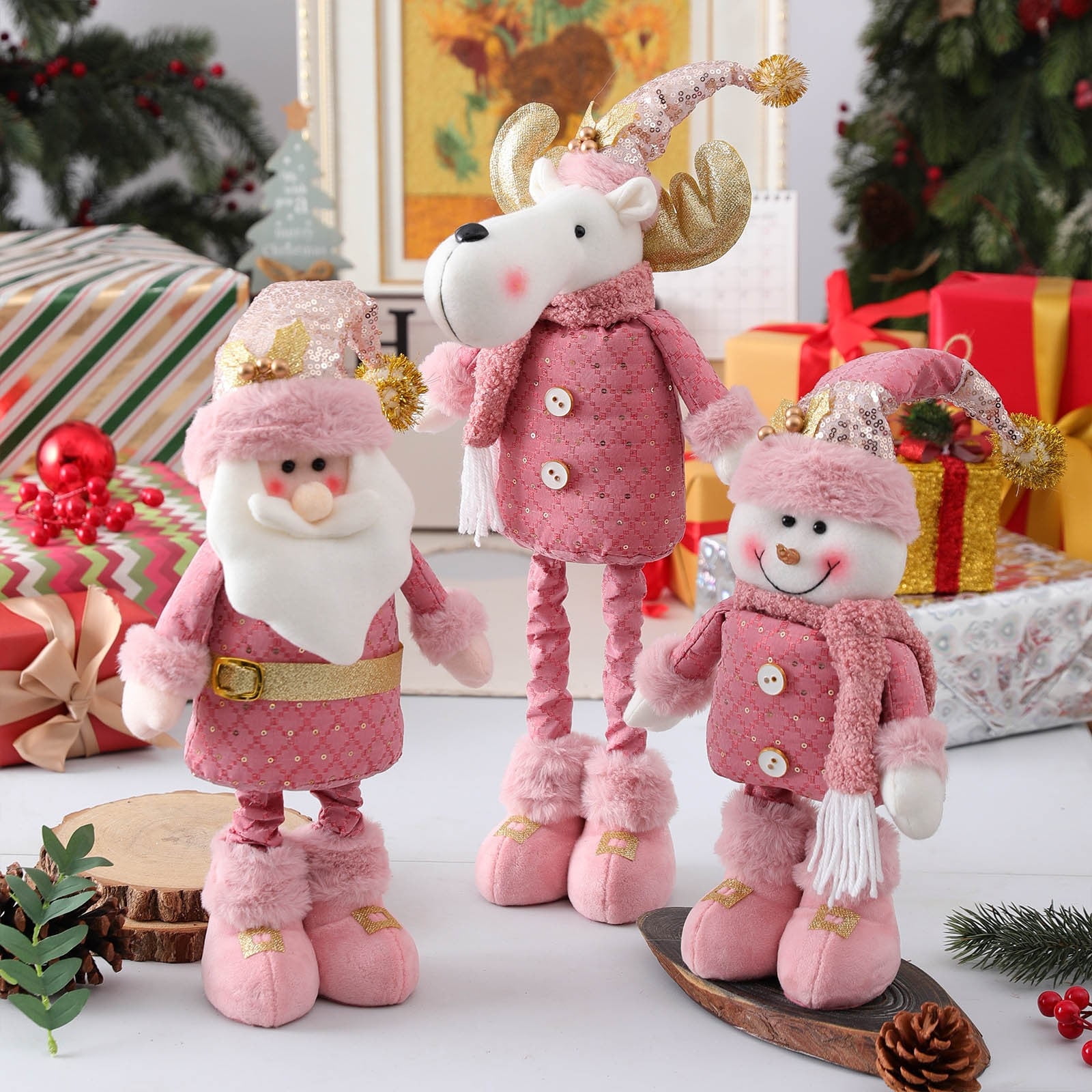 New Christmas Pink Christmas Desktop Gift Ornaments Fawn Snowman Santa ...