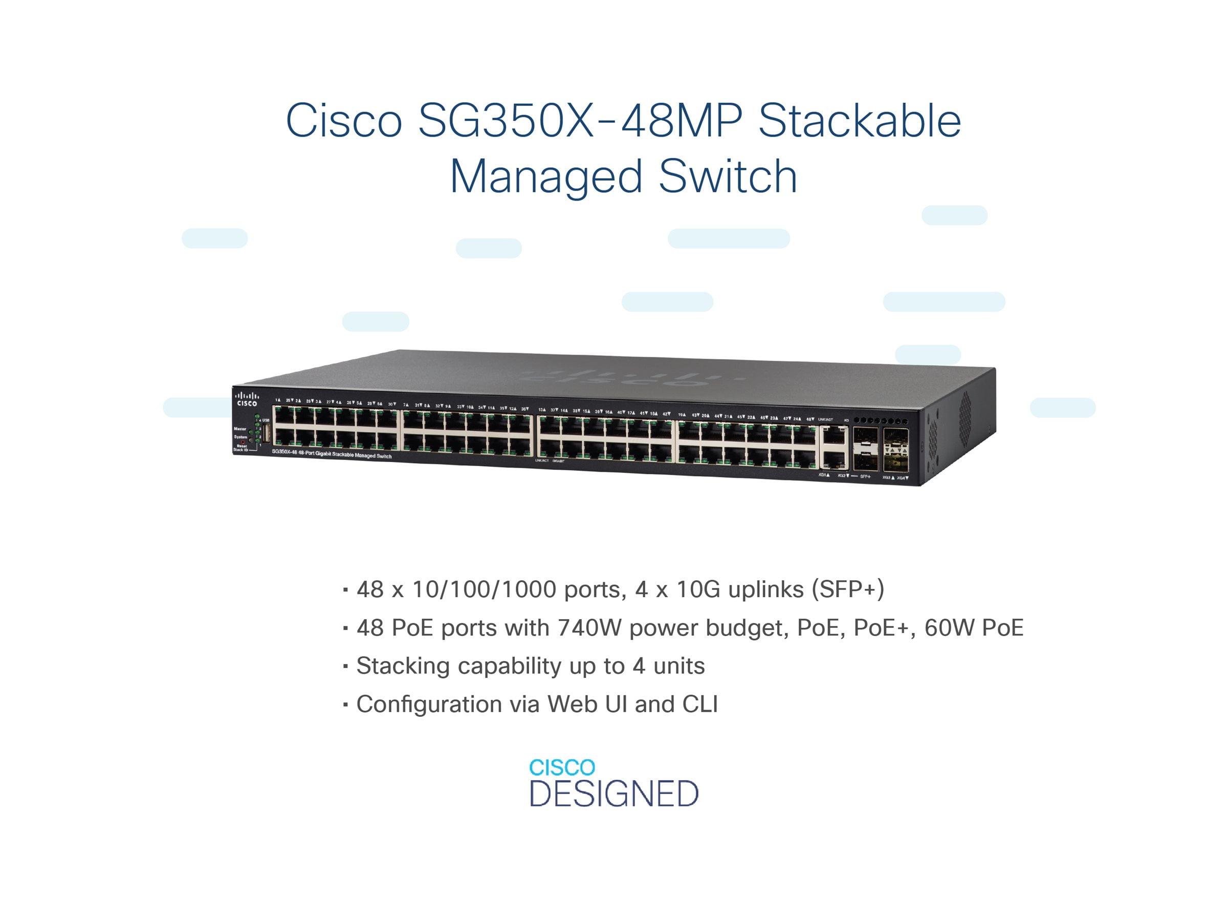 New Cisco SG350X-48MP 48-Port Gigabit PoE Stackable Managed Switch ...