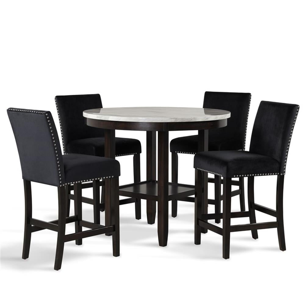 New Classic Celeste 5-Piece Wood Round Counter Table Set in Black ...
