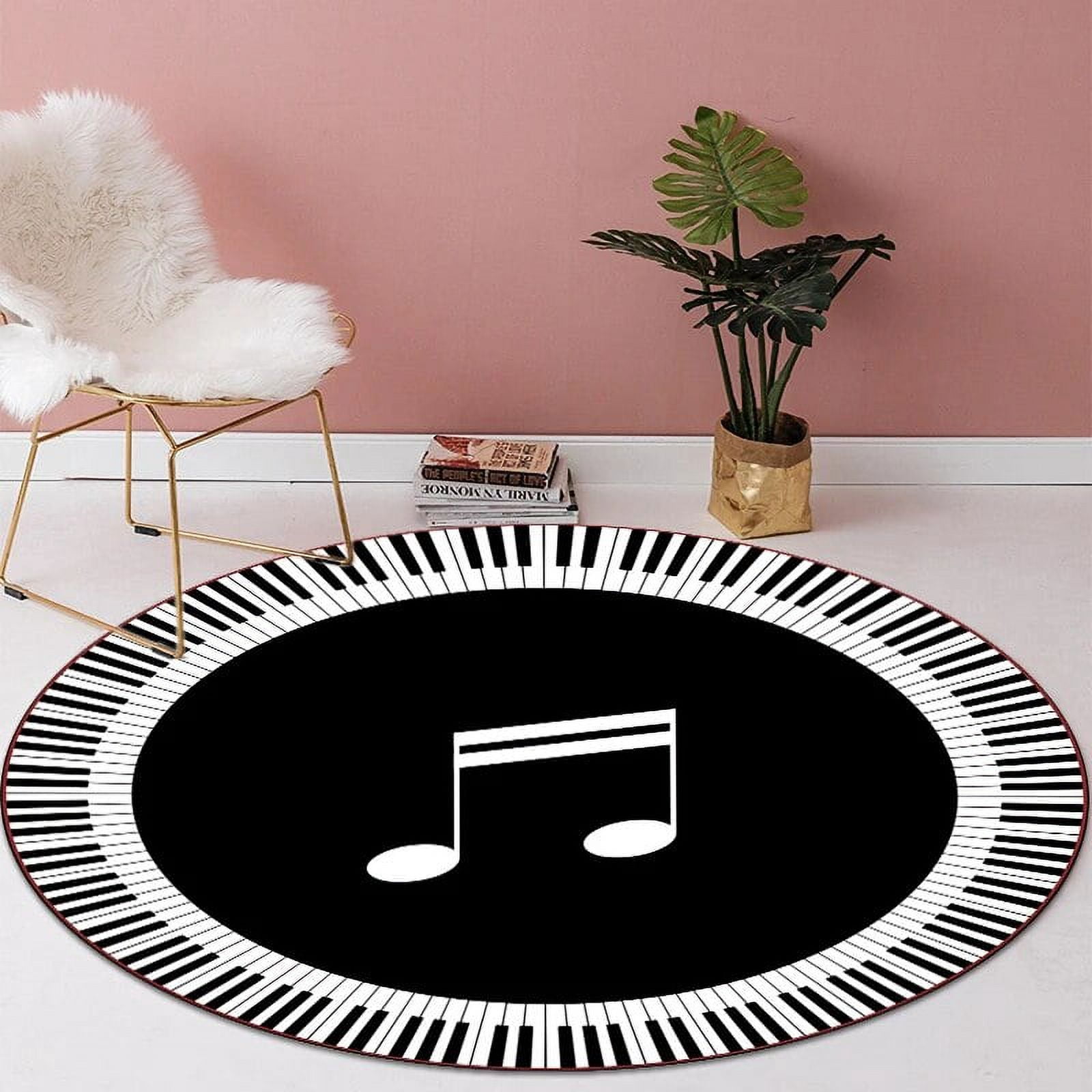 New Colorful Music Symbol Carpet Piano Keys Black White Round Rugs Non ...