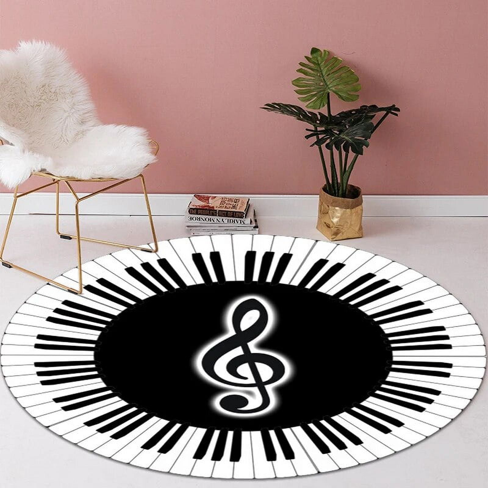 New Colorful Music Symbol Carpet Piano Keys Black White Round Rugs Non ...