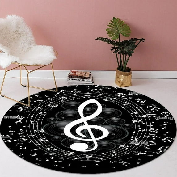 New Colorful Music Symbol Carpet Piano Keys Black White Round Rugs Non ...