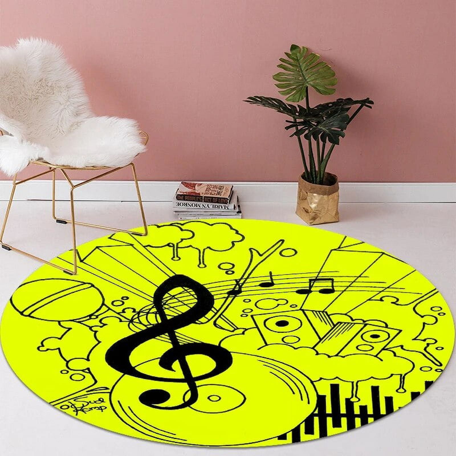 New Colorful Music Symbol Carpet Piano Keys Black White Round Rugs Non ...