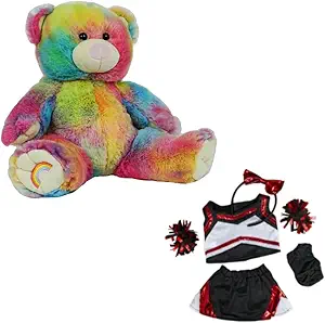 New Colorful Rainbow Bear Stuffed Toy Dressed in Metallic Red & Black ...