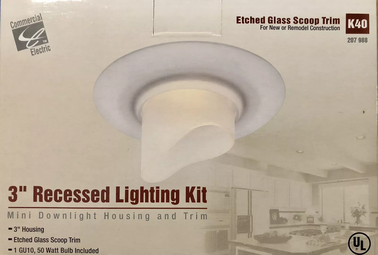 New Commercial Electric K40 Etched Glass Scoop Trim 3" Recessed ...