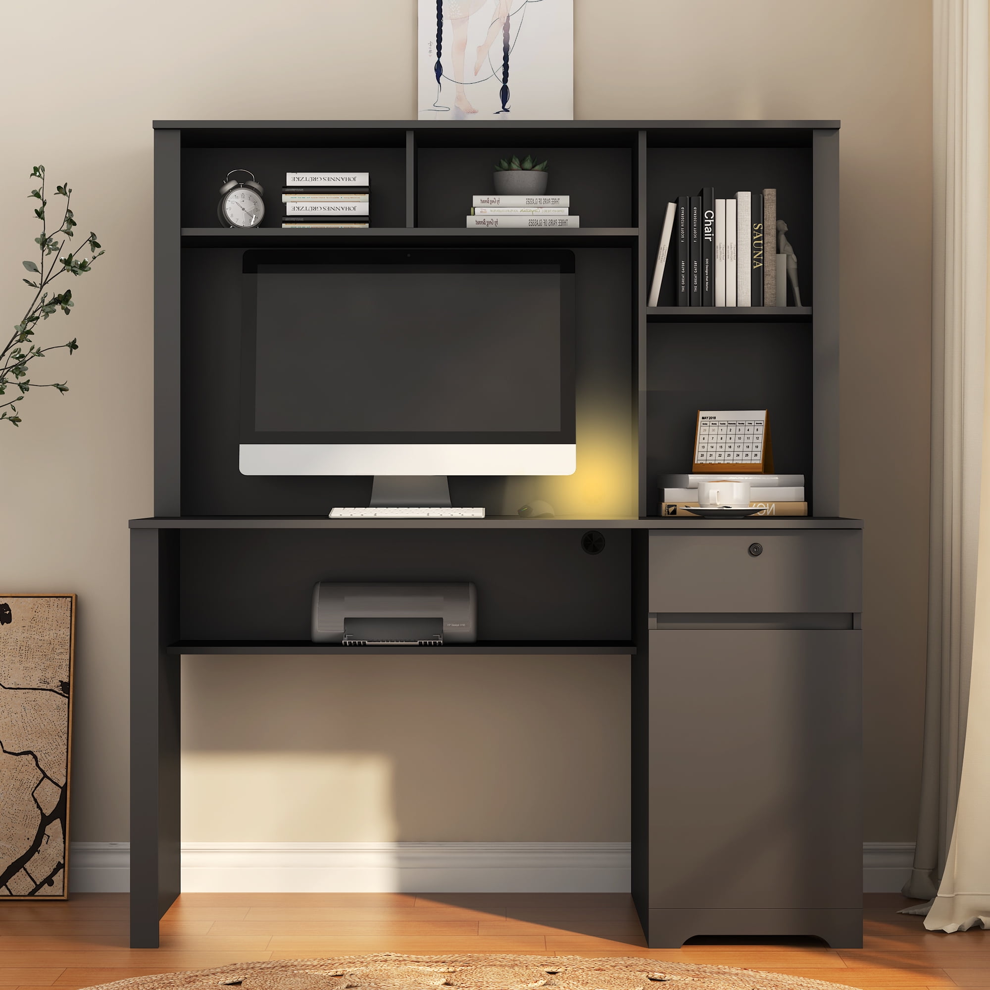 New Computer Desk with Hutch & Bookshelf,Wood Executive Desk Teens ...